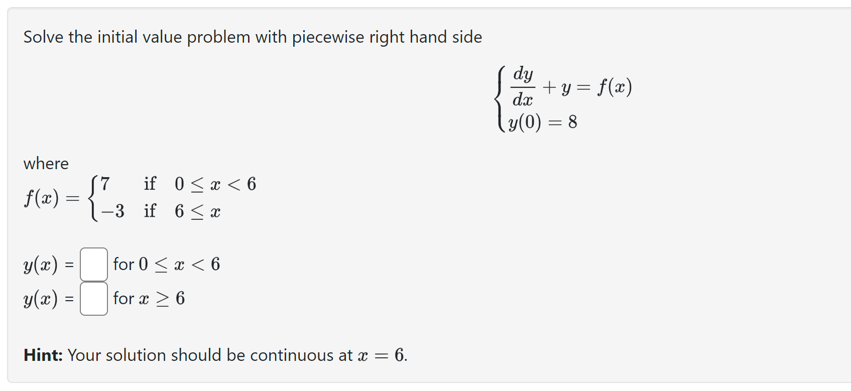 Solved Solve the initial value problem with piecewise right | Chegg.com