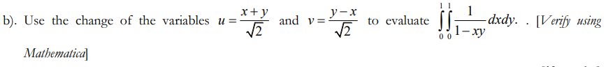 Solved b). Use the change of the variables u=2x+y and v=2y−x | Chegg.com