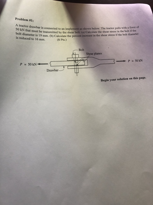 Solved Problem #1: A tractor drawbar 5 r is connected to an | Chegg.com