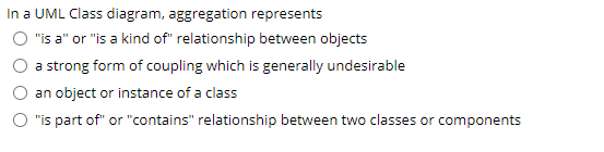 Solved In a UML Class diagram, aggregation represents "is a" | Chegg.com