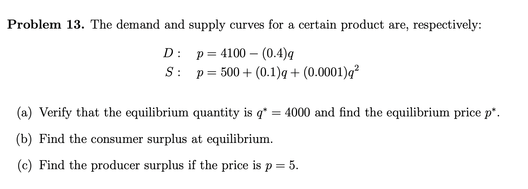 Solved Problem 13. The demand and supply curves for a | Chegg.com