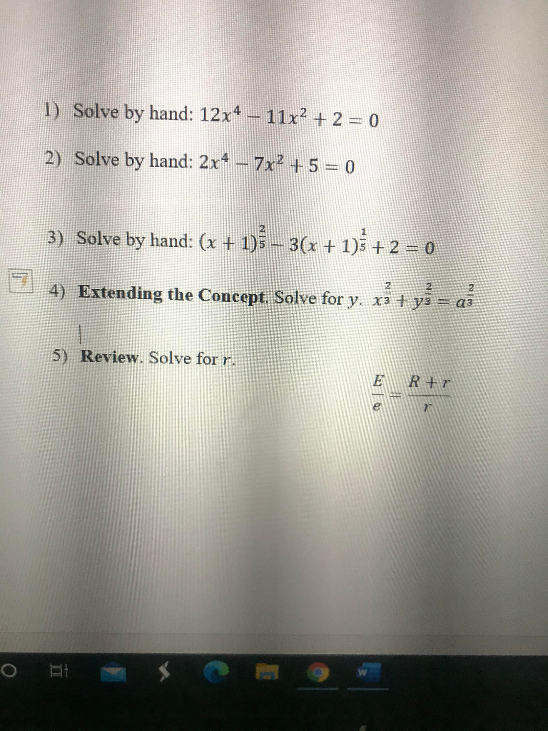 Solved 1) Solve by hand: 12x4 - 11x² + 2 = 0 2) Solve by | Chegg.com