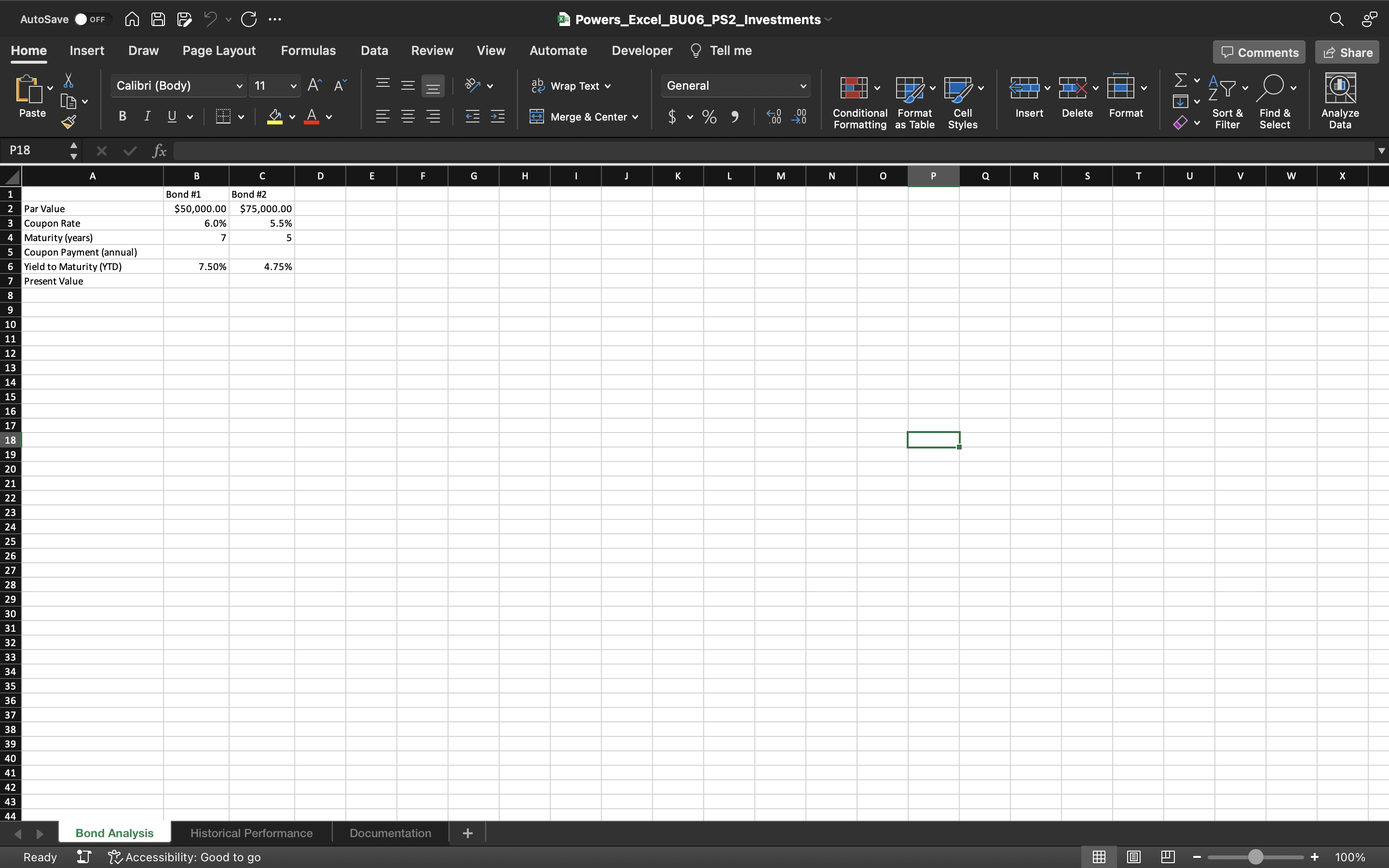 Solved 2 On the Bond Analysis worksheet, use the values | Chegg.com