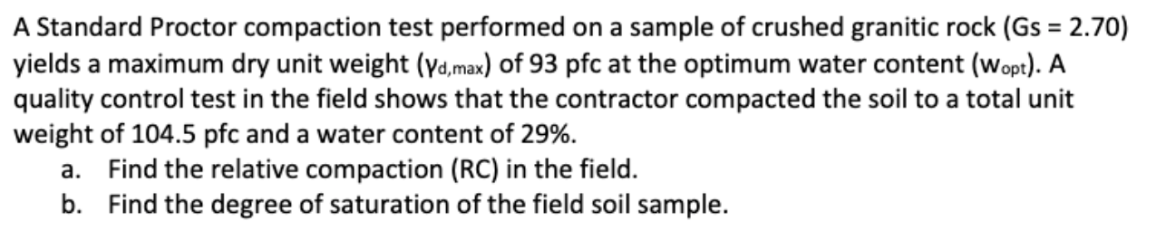 Solved A Standard Proctor compaction test performed on a | Chegg.com