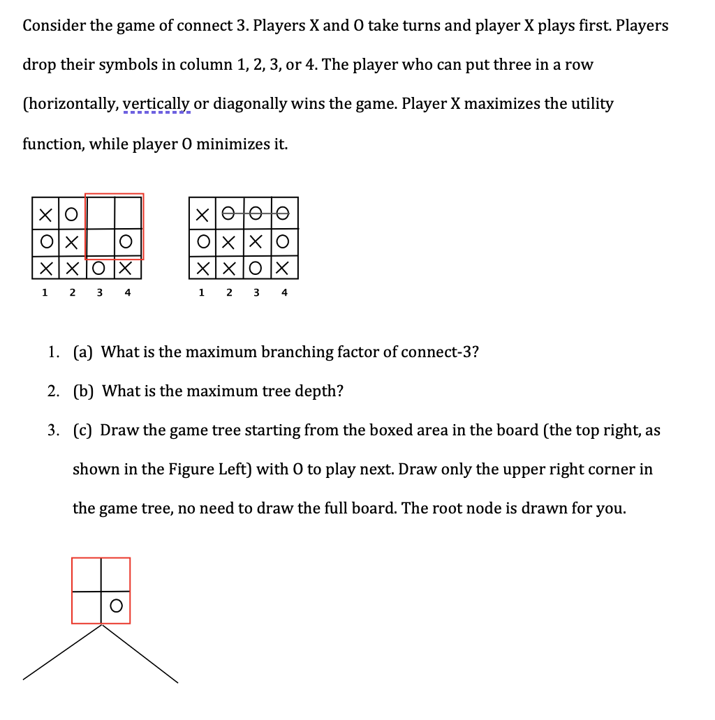 Solved Consider the game of connect 3. Players X and O take | Chegg.com