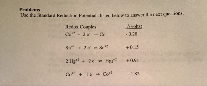 Solved Problems Use the Standard Reduction Potentials listed | Chegg.com