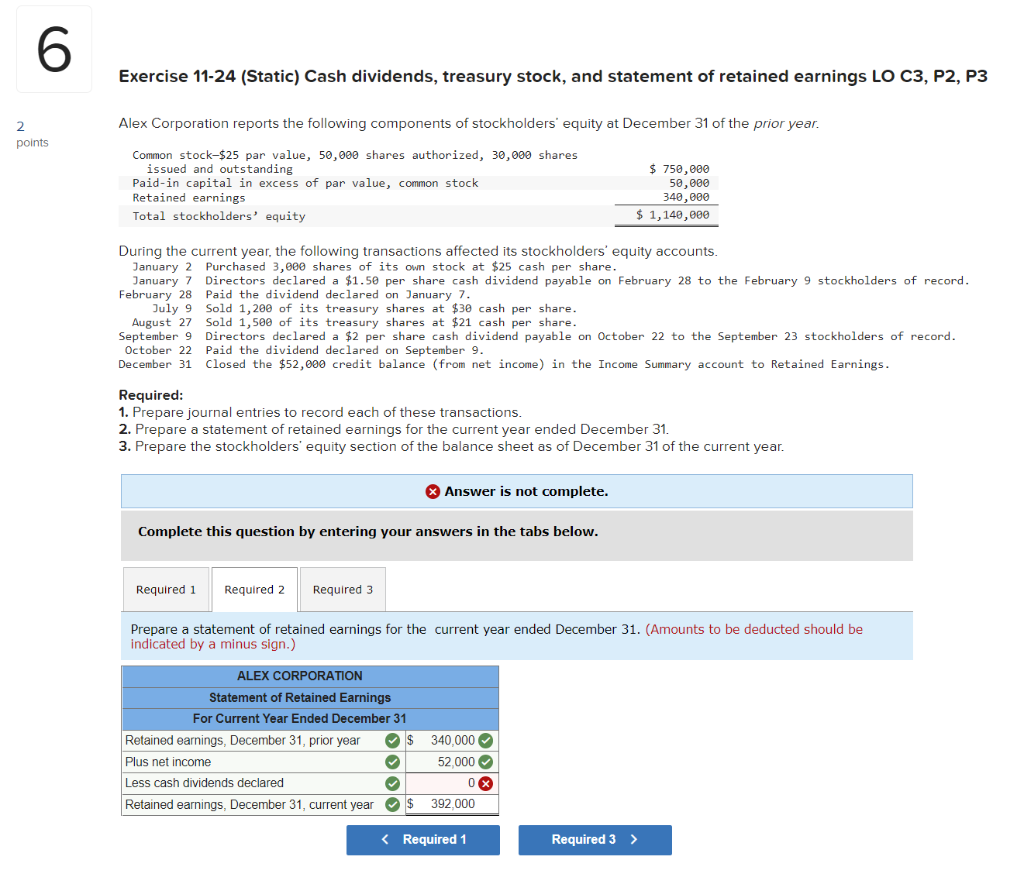 Solved Exercise 11-24 (Static) Cash dividends, treasury | Chegg.com
