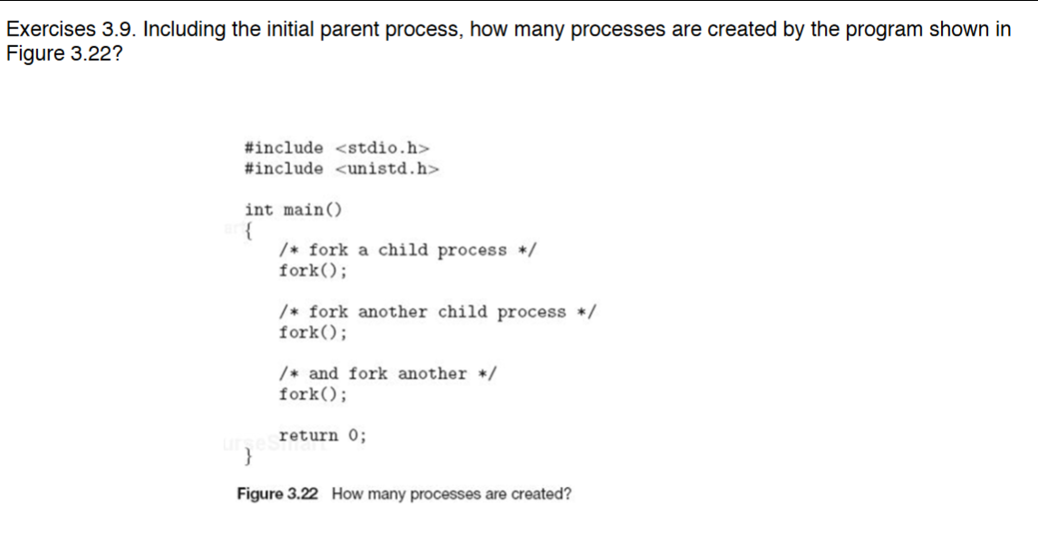 Solved Exercises 3.9. Including the initial parent process, | Chegg.com