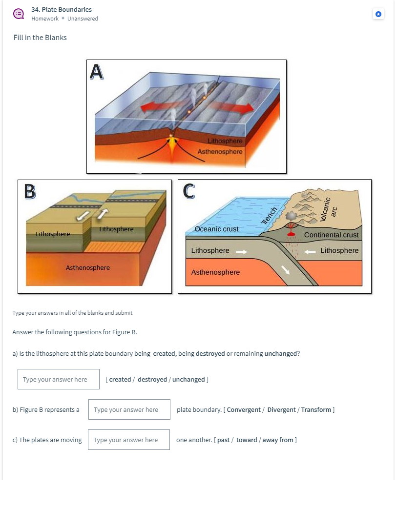 Solved 33. Plate Boundaries Homework . Answered Fill in the | Chegg.com