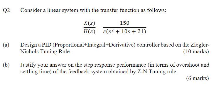 Solved Q2 Consider a linear system with the transfer | Chegg.com