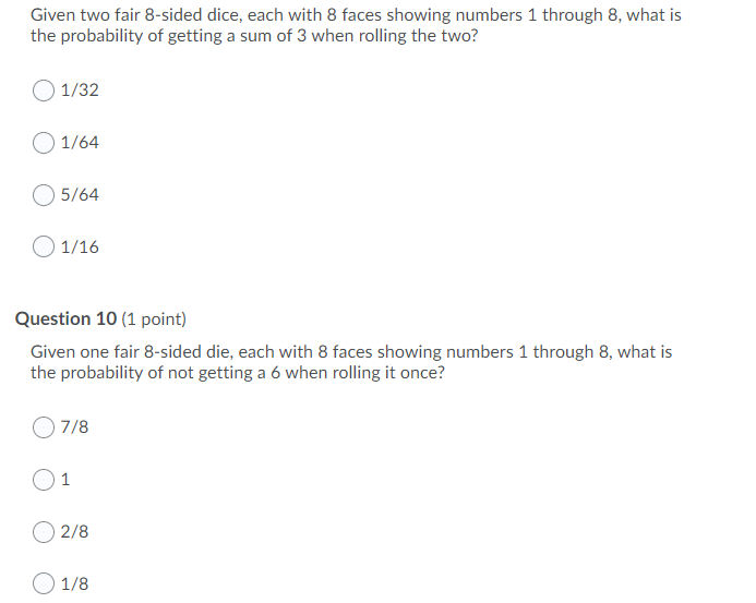 Solved Given two fair 8-sided dice, each with 8 faces | Chegg.com