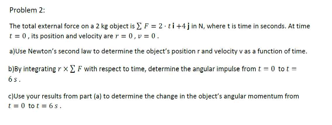 Solved The Total External Force On A 2 Kg Object Is