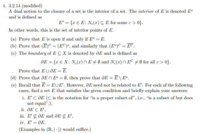 Solved 3.2.14 (modified) A dual notion to the closure of a | Chegg.com