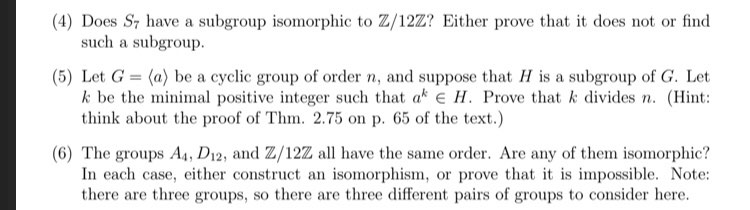 Solved (4) Does Sy have a subgroup isomorphic to Z/12Z? | Chegg.com