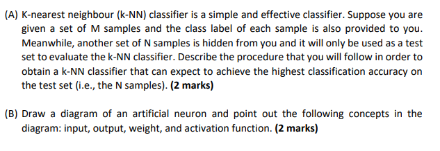 Solved (A) K-nearest neighbour (k-NN) classifier is a simple | Chegg.com