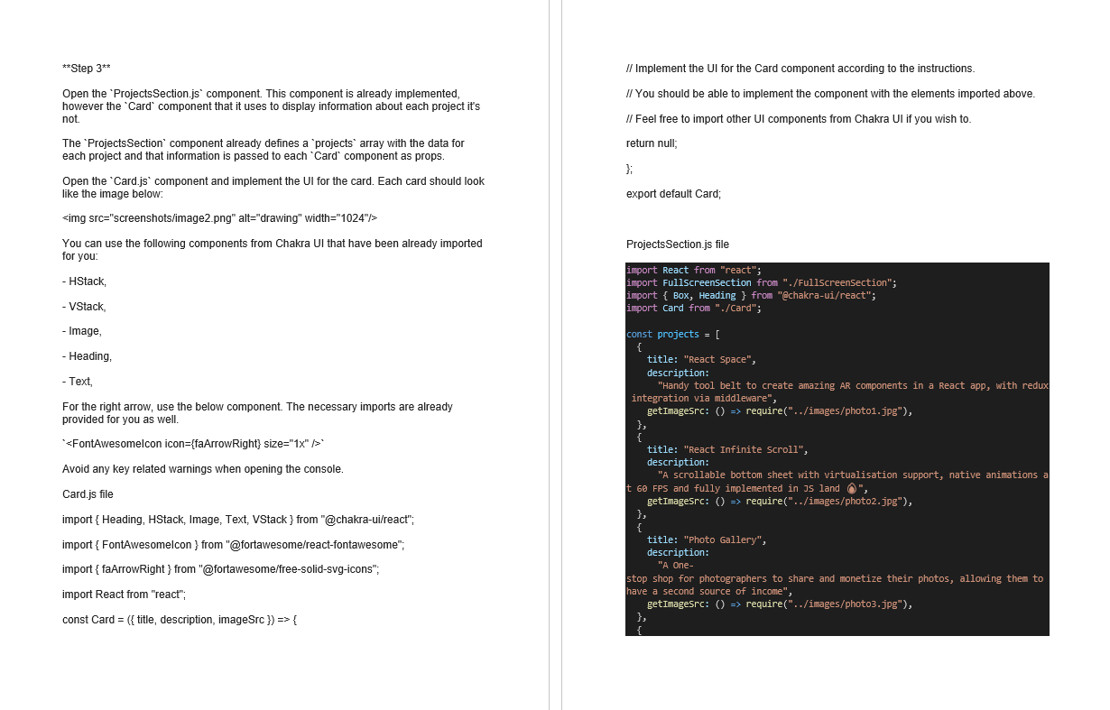 ∗ Step 3∗∗ // Implement the UI for the Card component | Chegg.com