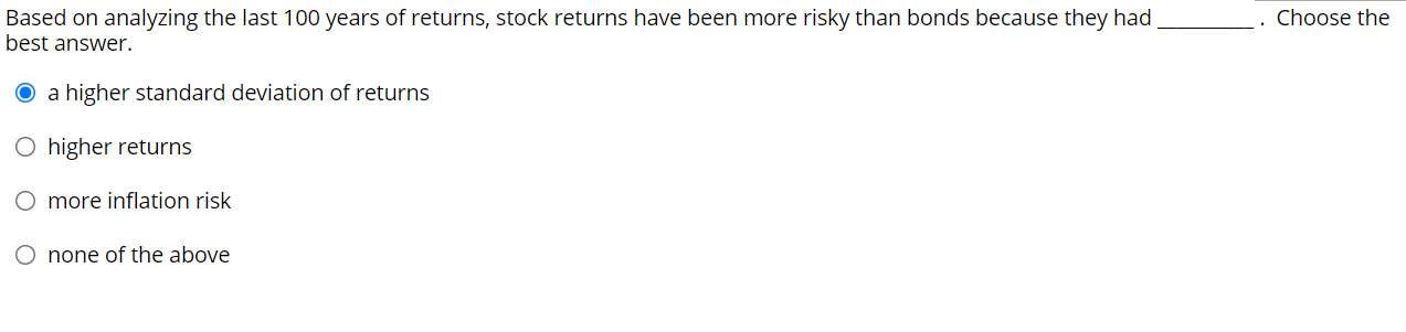 Solved Based on analyzing the last 100 years of returns, | Chegg.com