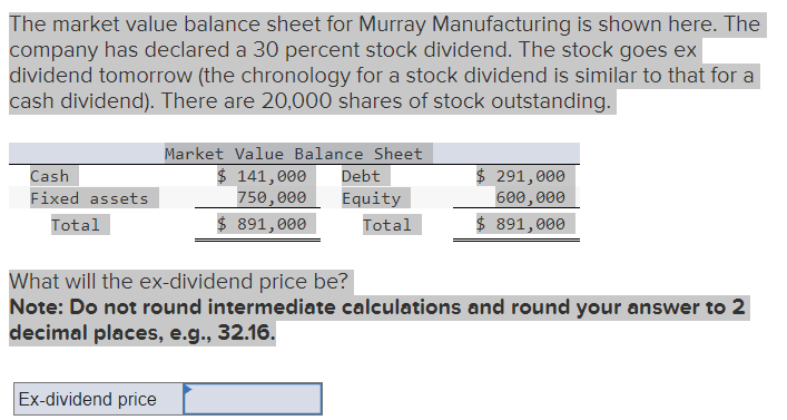 Solved The market value balance sheet for Murray | Chegg.com