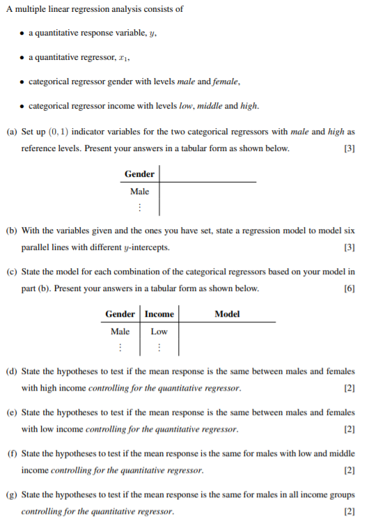 Solved A multiple linear regression analysis consists of • a | Chegg.com