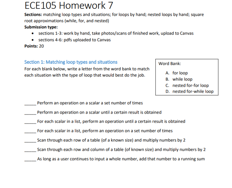 Solved ECE 105 Homework 7 Sections: matching loop types and | Chegg.com