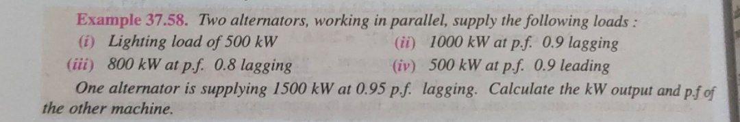 Solved Example 37.58. Two alternators, working in parallel, | Chegg.com