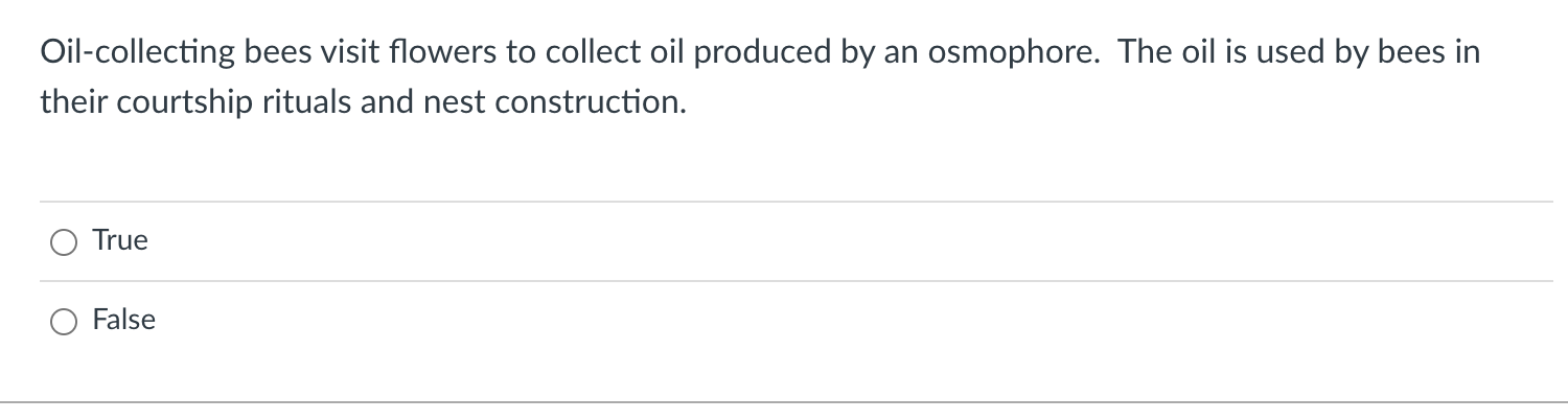 Solved Oil-collecting bees visit flowers to collect oil | Chegg.com