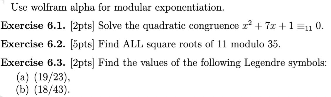 Solved Use wolfram alpha for modular exponentiation. | Chegg.com