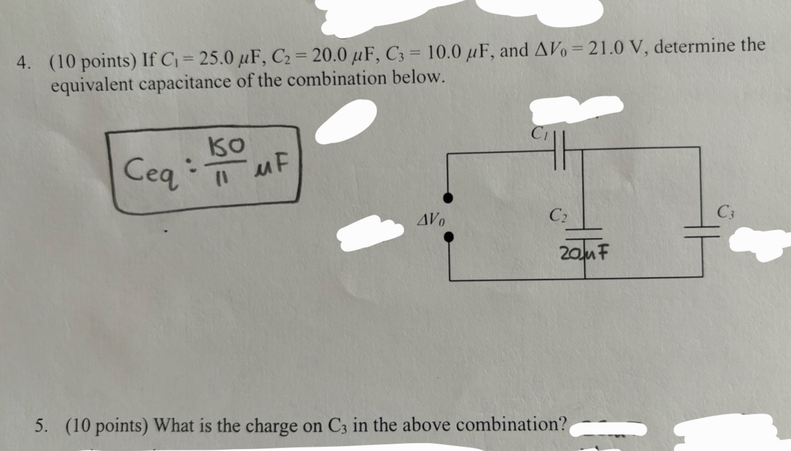 Solved (a) ﻿If C1=25.0μF,C2=20.0μF,C3=10.0μF, ﻿and | Chegg.com