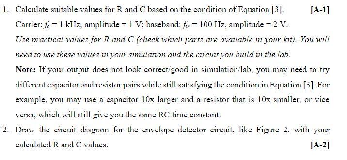 1. Calculate suitable values for R and C based on the | Chegg.com