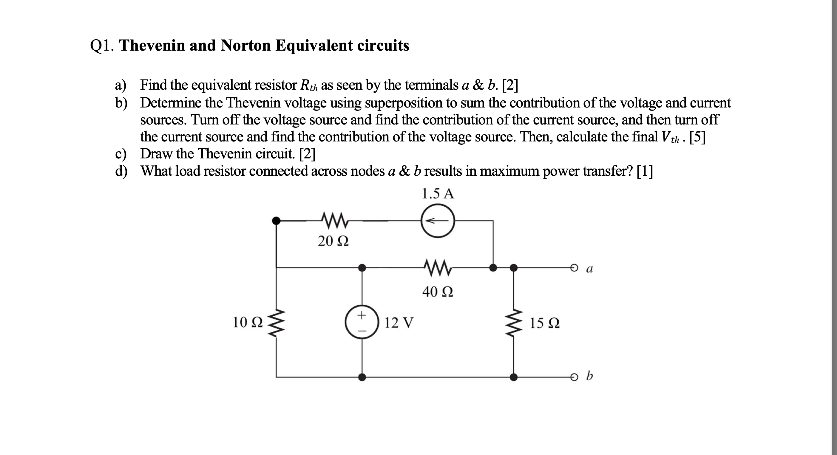 Solved Q1. Thevenin and Norton Equivalent circuits a) Find | Chegg.com