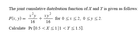 Solved The joint cumulative distribution function of X and Y | Chegg.com