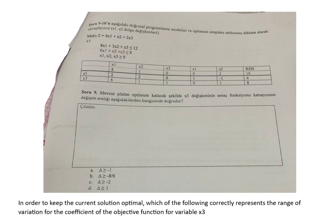 Solved In order to keep the current solution optimal, which | Chegg.com