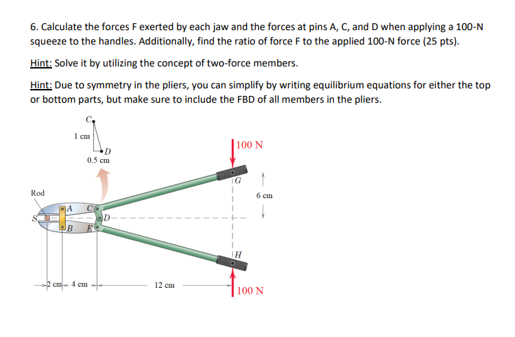 Solved 6 Calculate The Forces F Exerted By Each Jaw And The