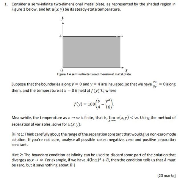 Solved 1. Consider a semi-infinite two-dimensional metal | Chegg.com