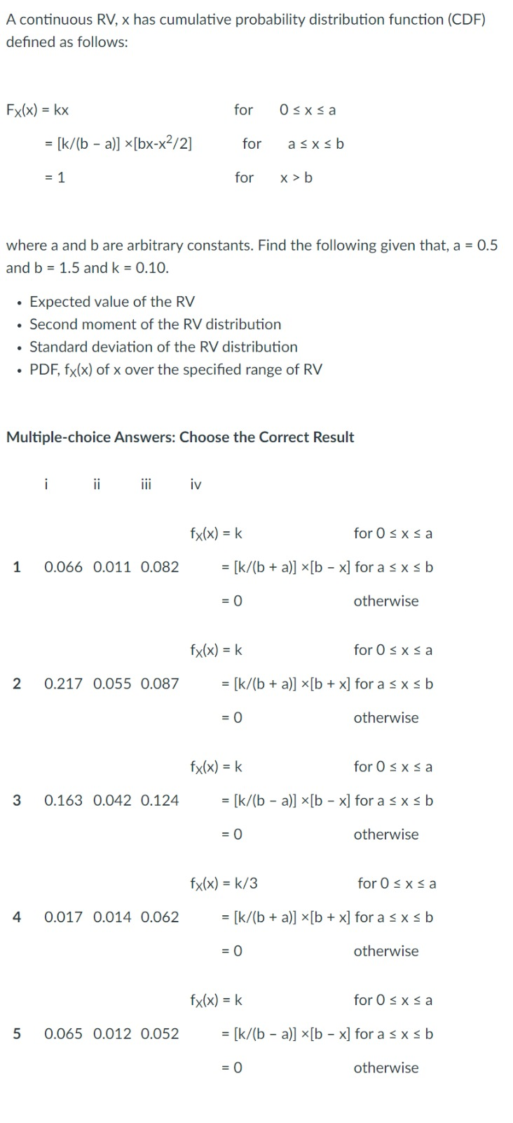 Solved A continuous RV, x has cumulative probability | Chegg.com