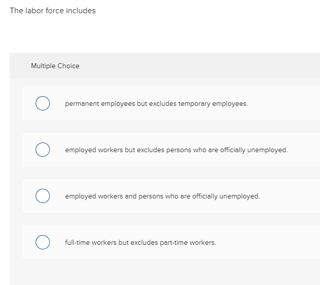 Solved The labor force includes Multiple Choice permanent | Chegg.com