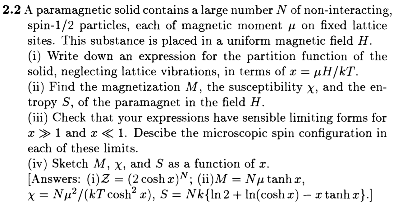 Solved 2.2 A paramagnetic solid contains a large number N of | Chegg.com
