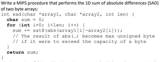 Solved Write a MIPS procedure that performs the 1D sum of | Chegg.com