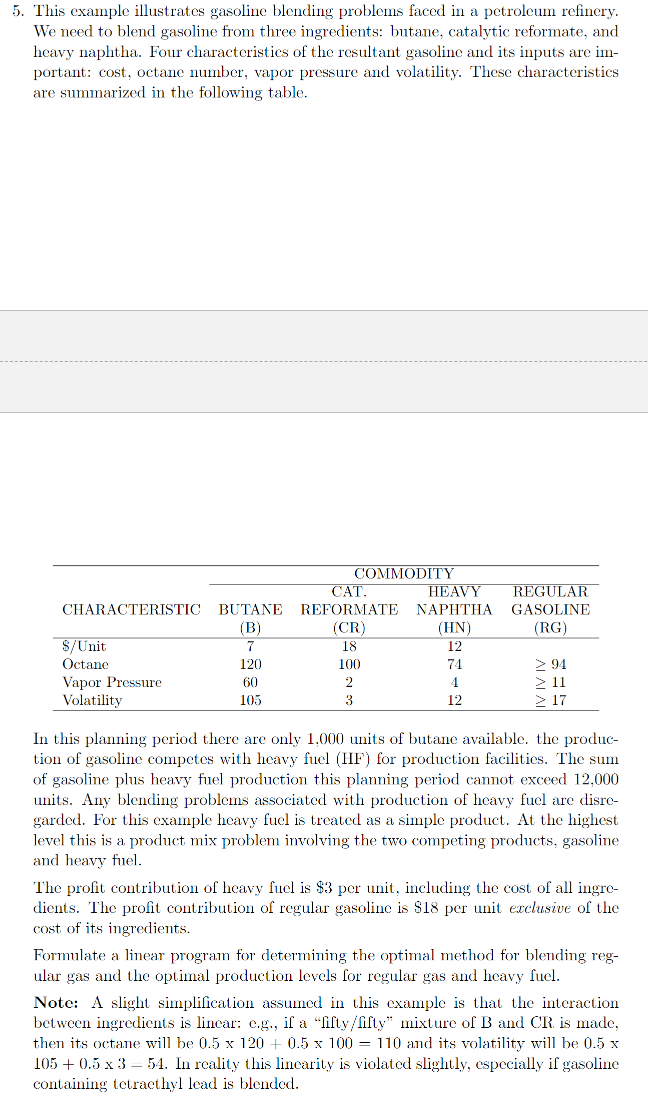 5. This example illustrates gasoline blending | Chegg.com