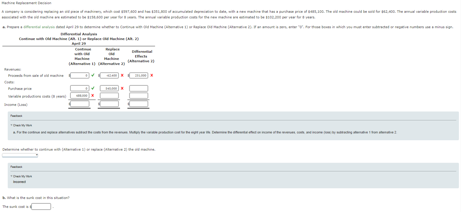 Solved Machine Replacement Decision Differential Analysis | Chegg.com