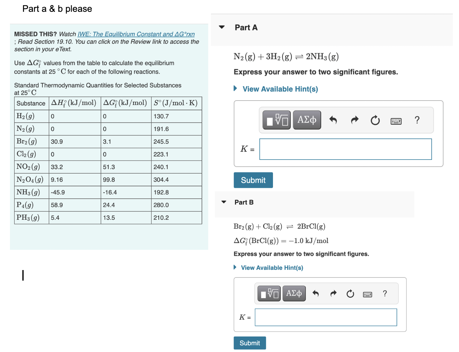 Solved MISSED THIS? Watch IWE: The Equilibrium Constant and | Chegg.com