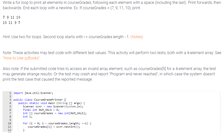 Solved Write A For Loop To Print All Elements In Chegg