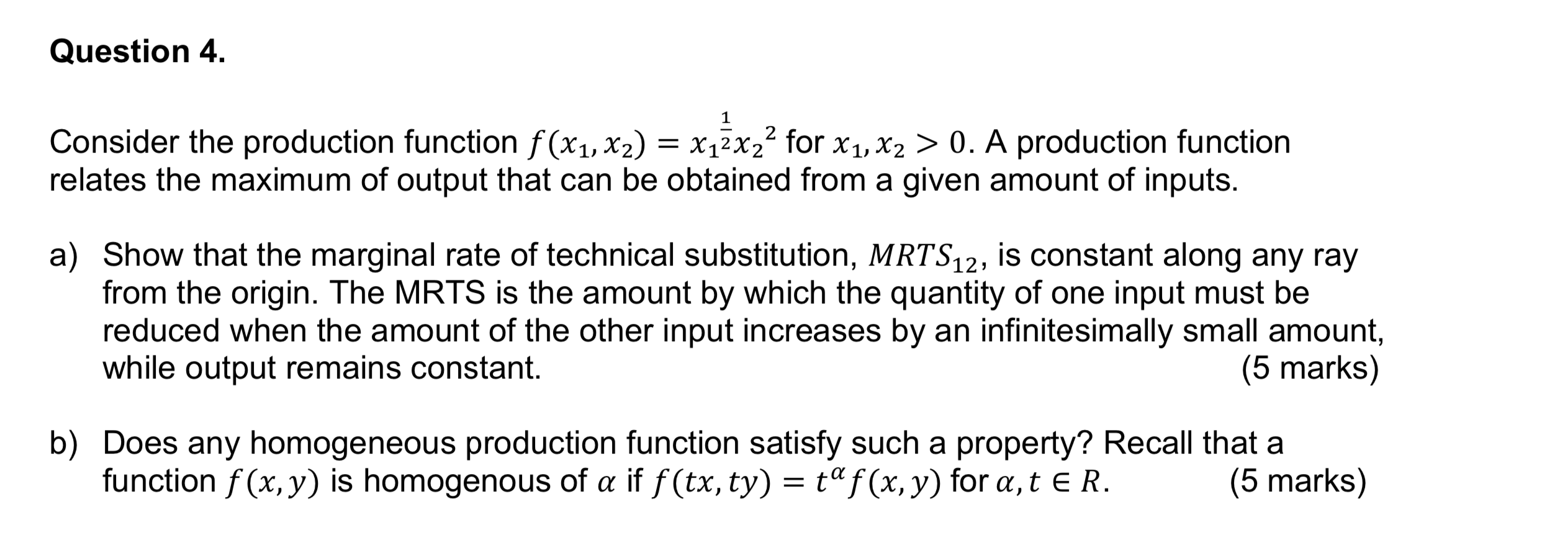 Solved Question 4. Consider the production function f(x1, | Chegg.com