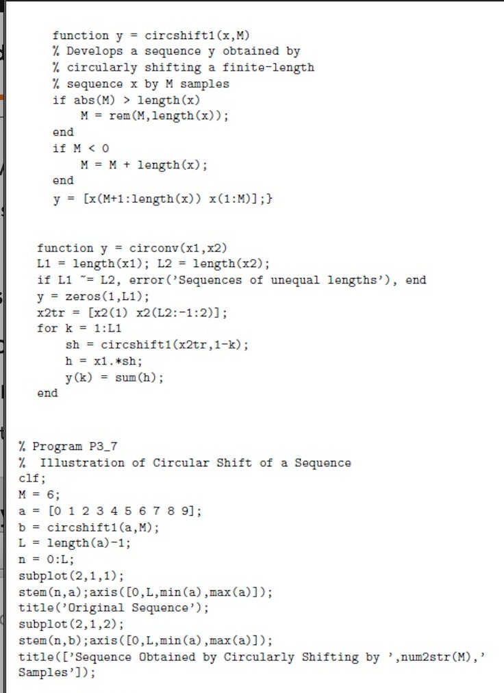 Solved function y = circshifti(x,M) % Develops a sequence y | Chegg.com
