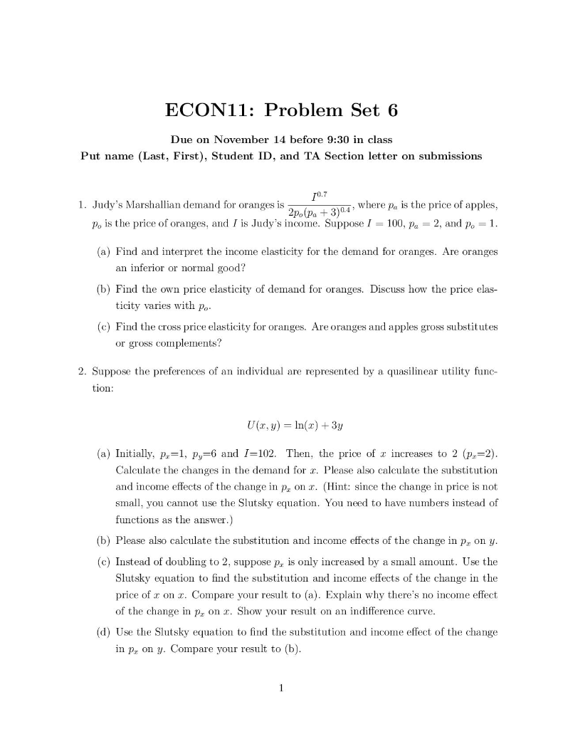 Solved ECON11: Problem Set 6 Due on November 14 before 9:30 | Chegg.com