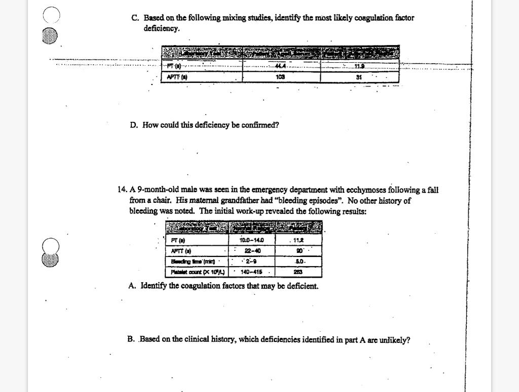 Solved C. Based on the following mixing studies, identify | Chegg.com