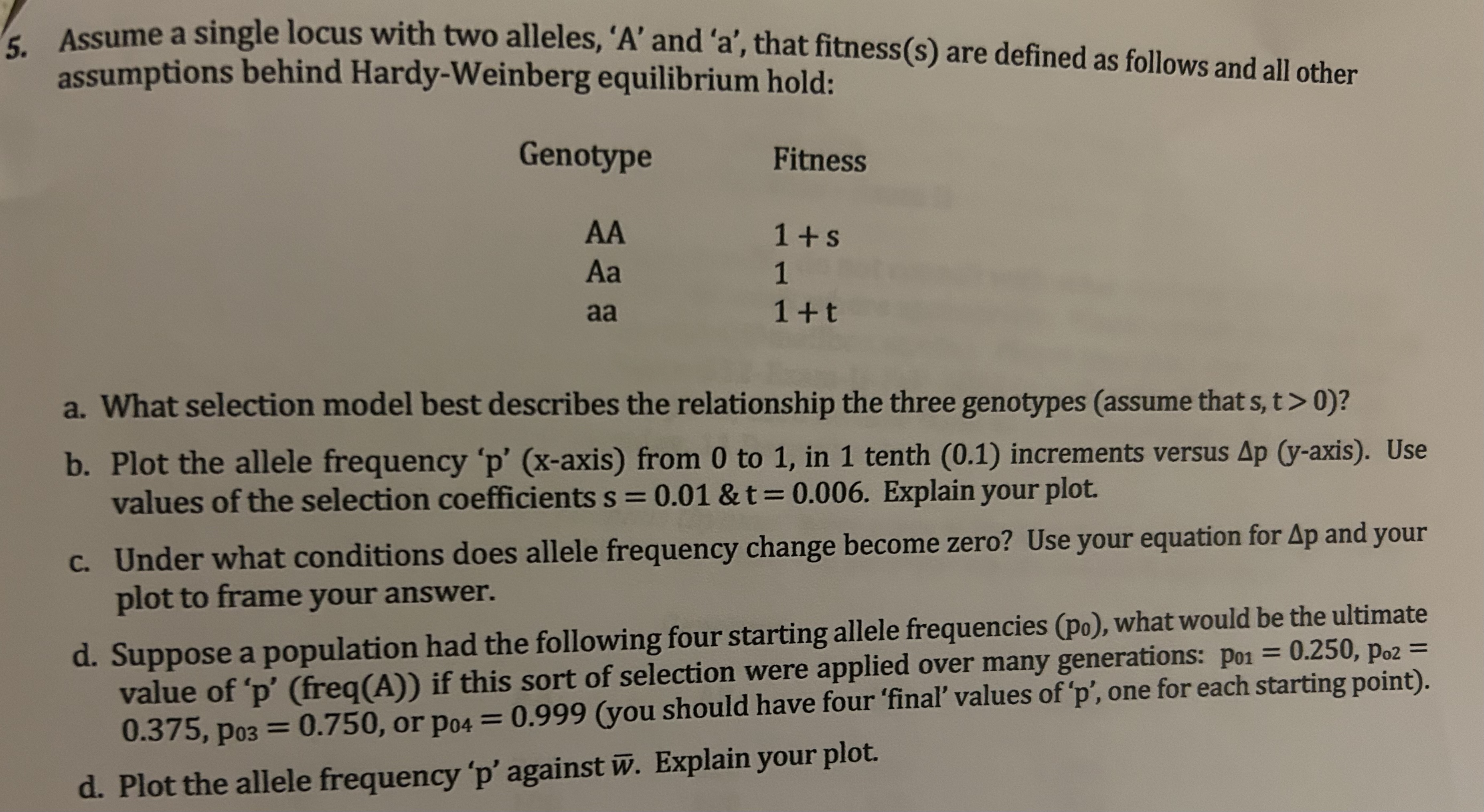 Solved Assume a single locus with two alleles, ' A ' and ' a | Chegg.com