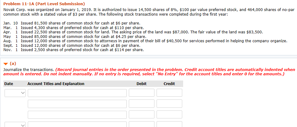 Solved Problem 11-1A (Part Level Submission) Novak Corp. was | Chegg.com