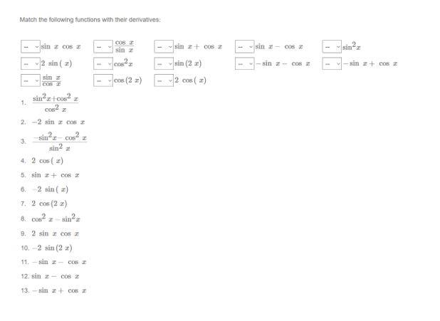 Solved Match the following functions with their derivatives: | Chegg.com