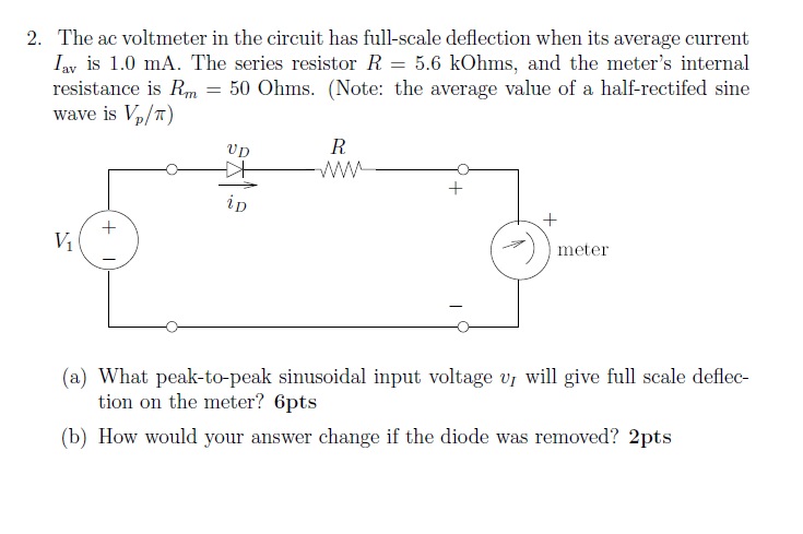 Solved 2. The ac voltmeter in the circuit has full-scale | Chegg.com